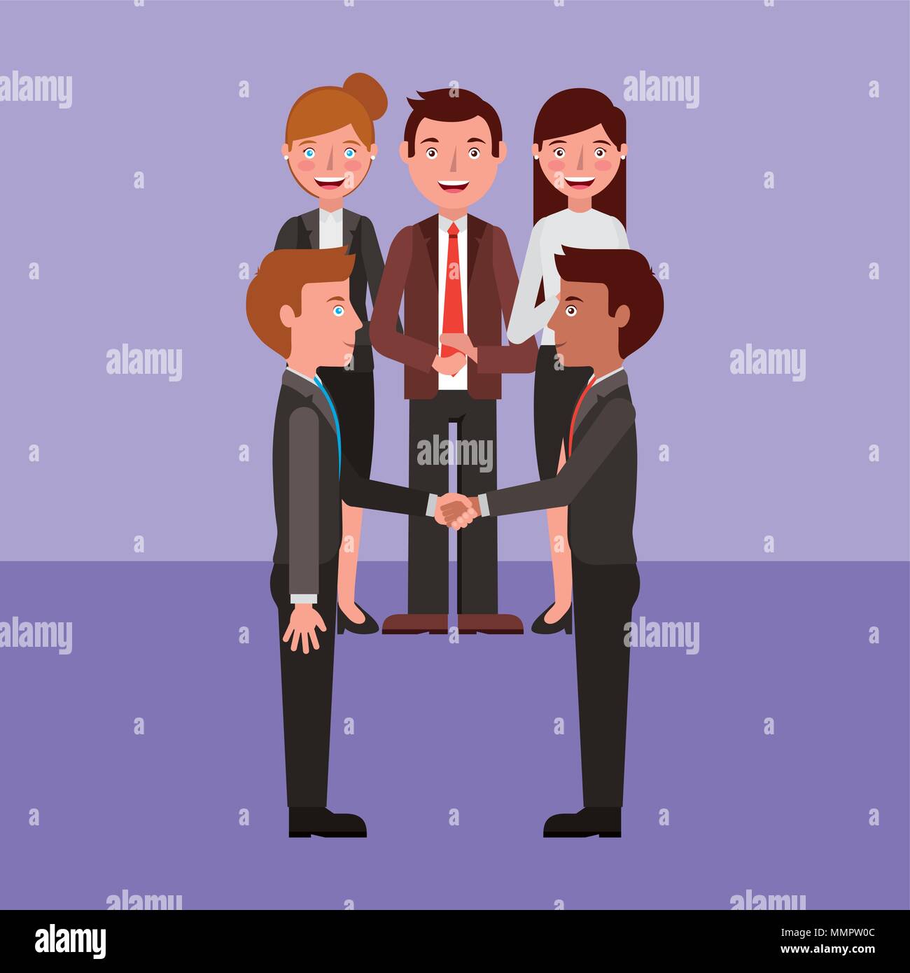 businessmen handshake characters coworkers team vector illustration ...