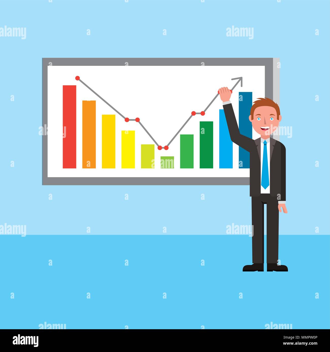 businessman pointing board presentation with diagram financial vector ...
