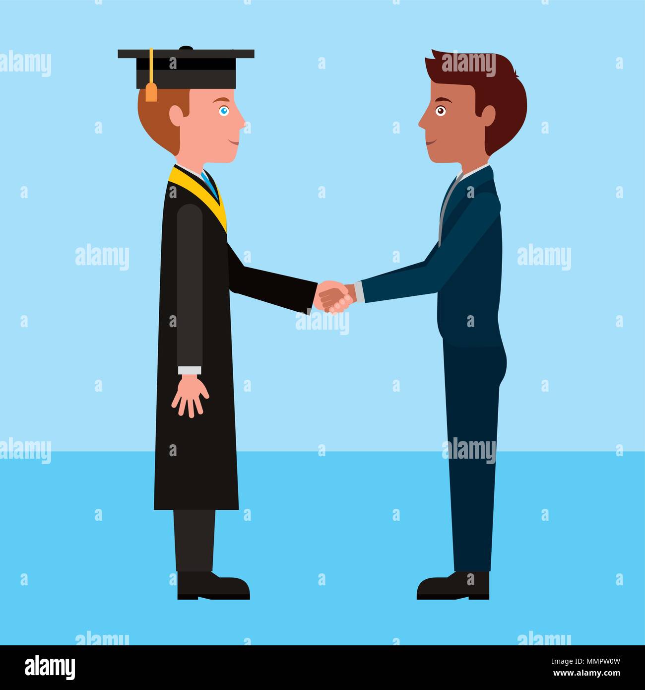 graduate student boy and teacher man handshake vector illustration ...