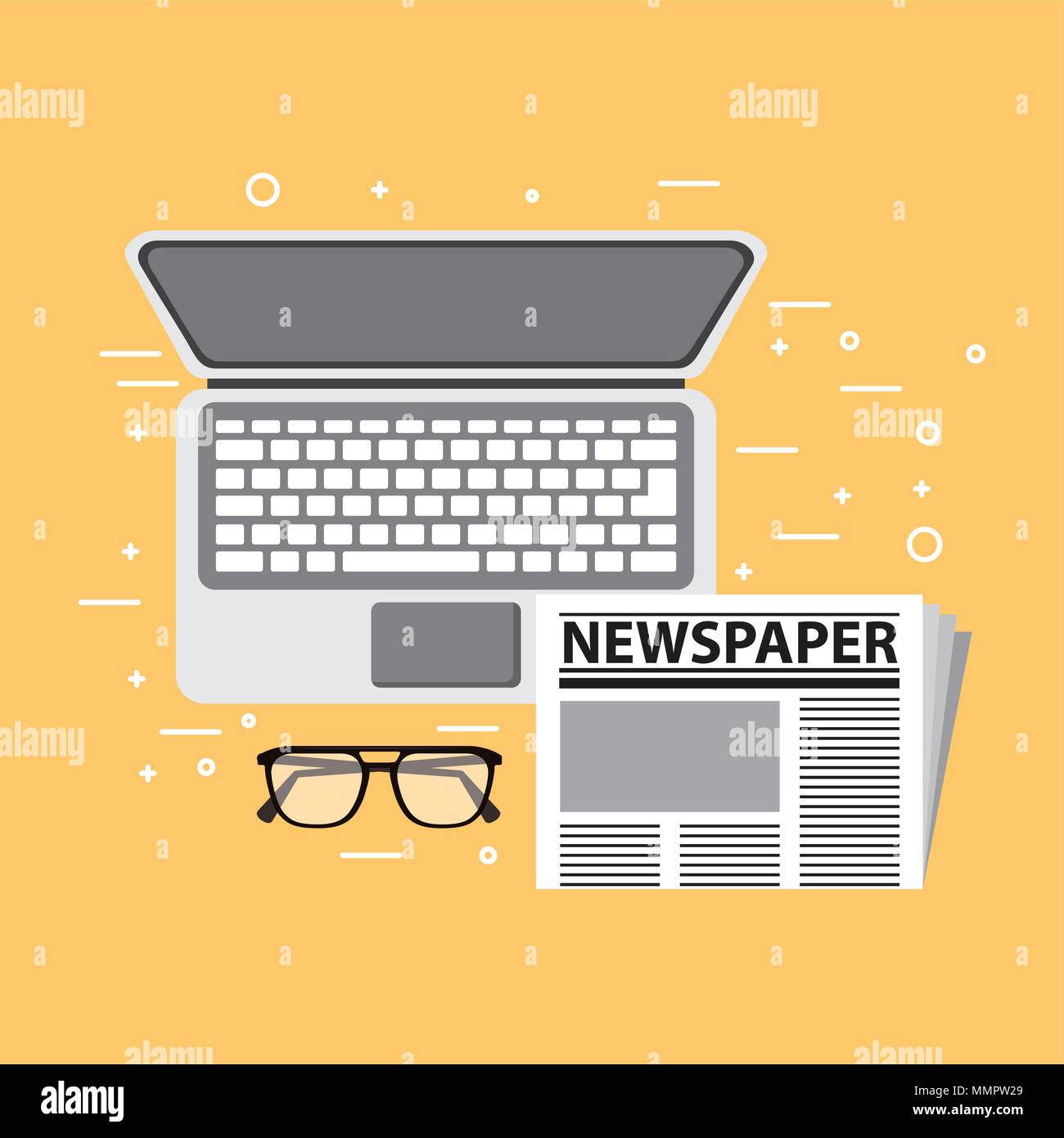 laptop newspaper and glasses vector illustration Stock Vector Image ...