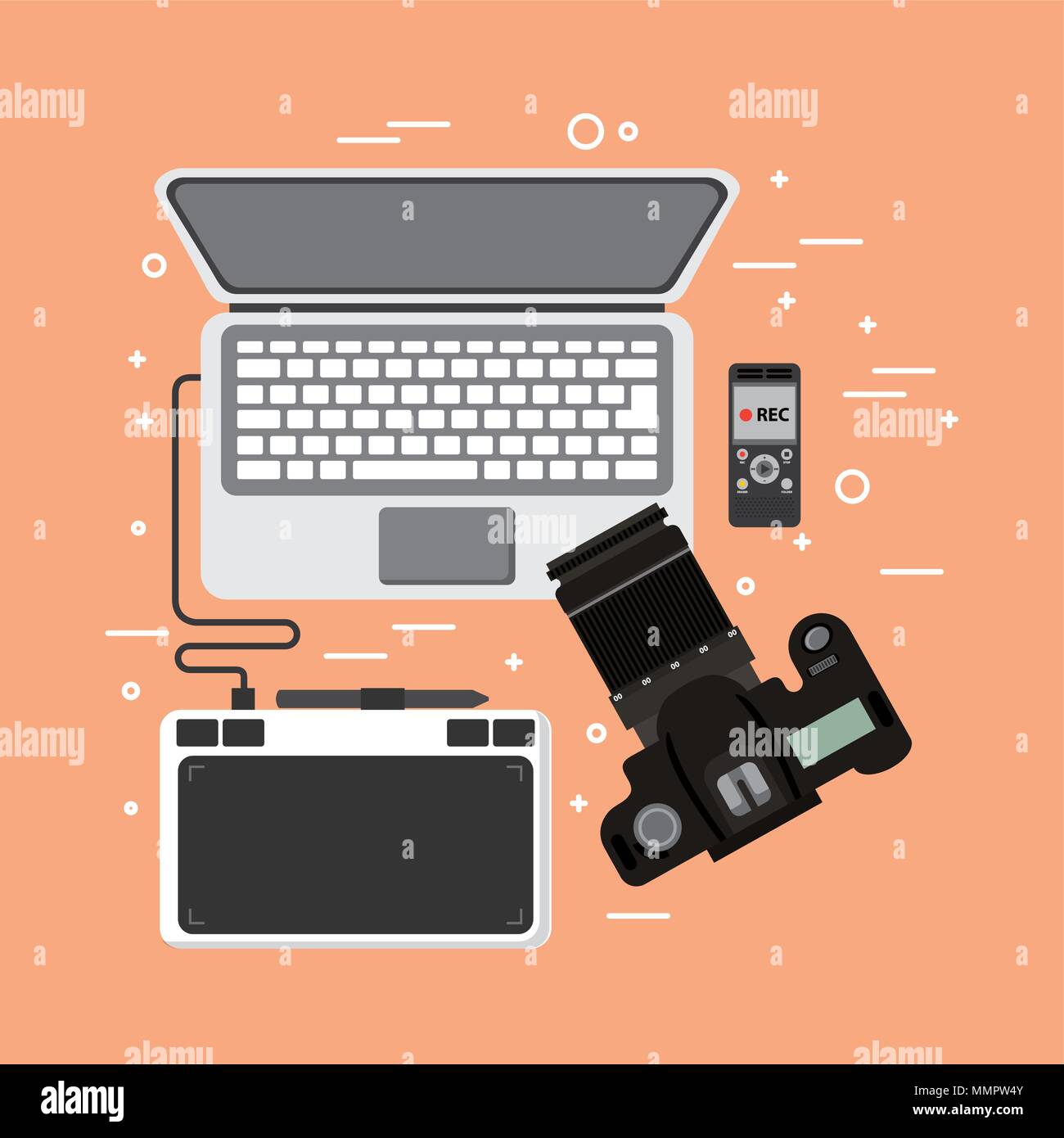 laptop photographic camera drawing tablet voice recorder devices vector ...