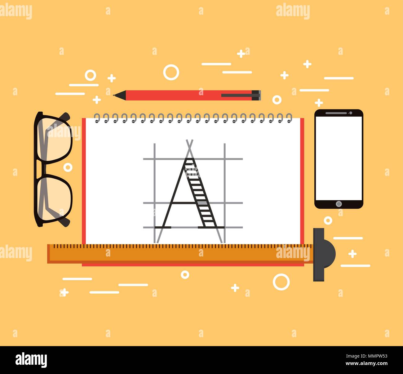desginer book artistic ruler t square smartphone pencil and glasses ...