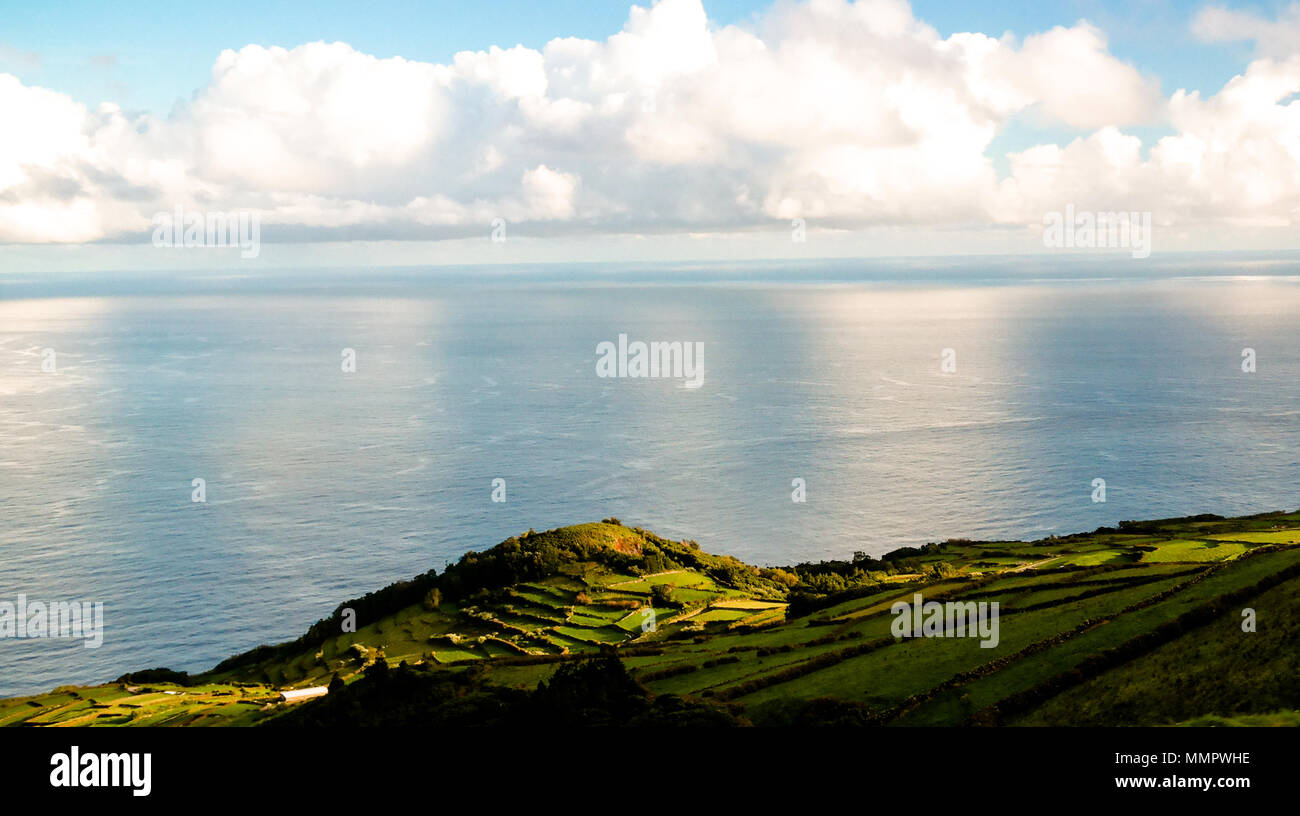 Landscape with agriculture fields at Corvo island in Azores, Portugal ...