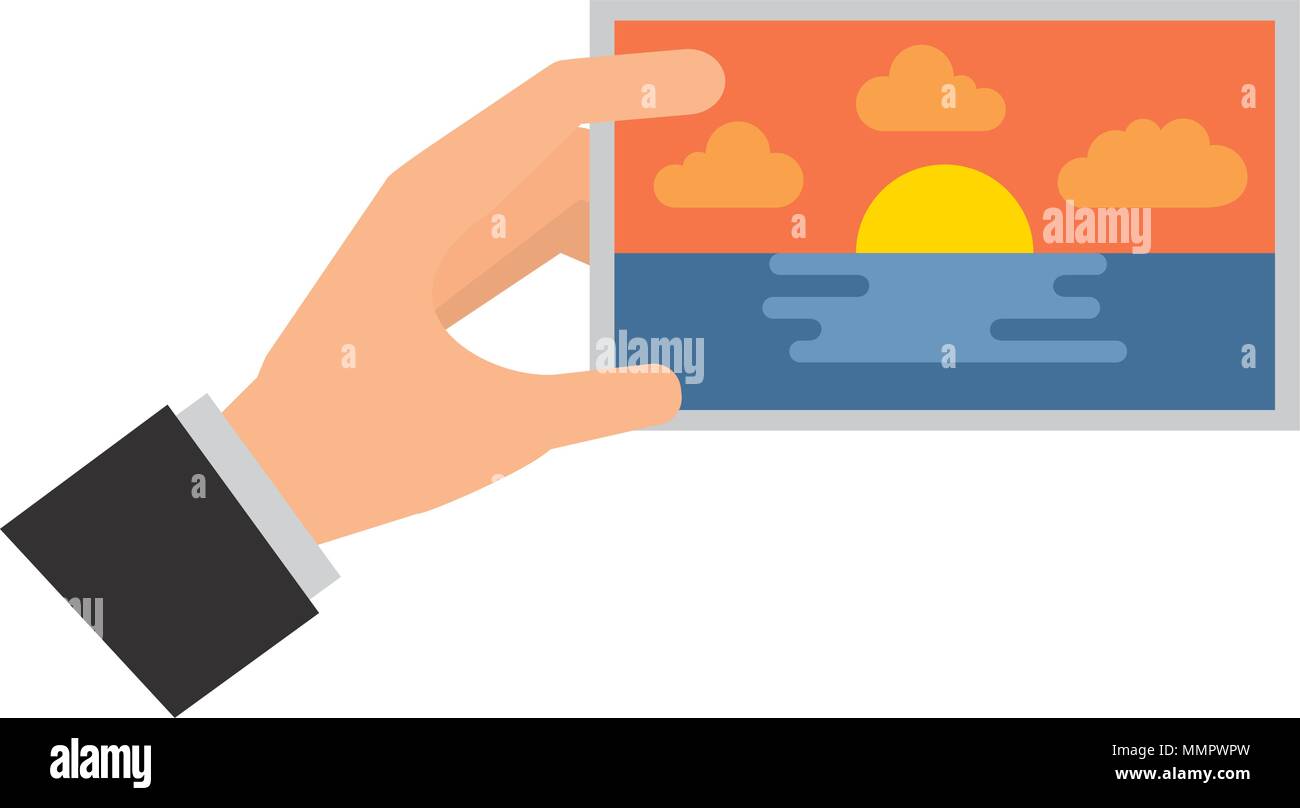 hand with picture landscape work art icon vector illustration Stock ...