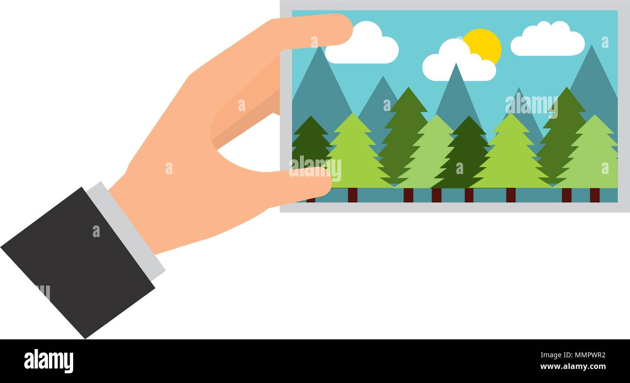 hand with picture landscape work art icon vector illustration Stock ...