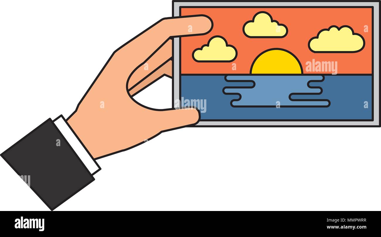 hand with picture landscape work art icon vector illustration Stock ...