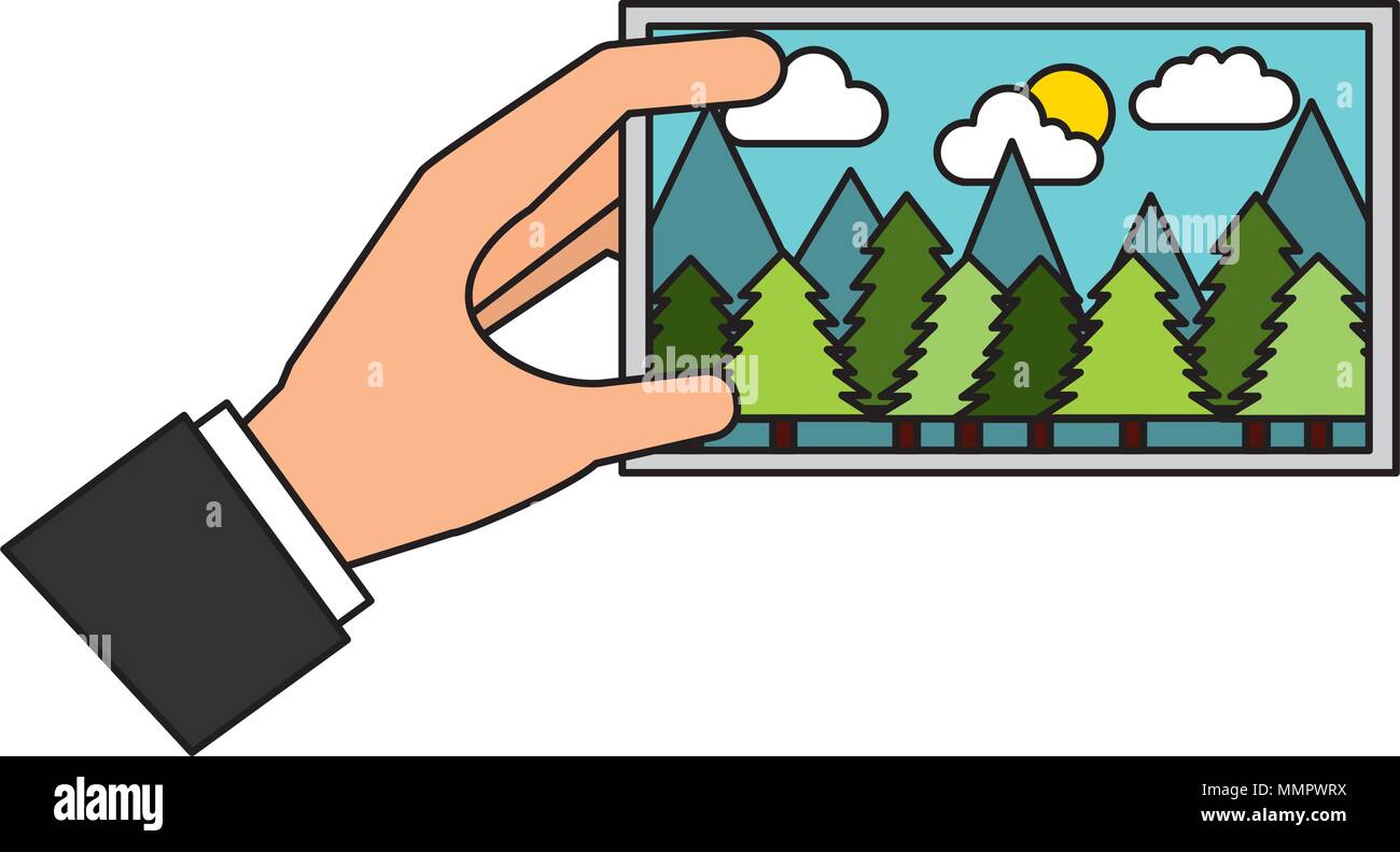 hand with picture landscape work art icon vector illustration Stock ...
