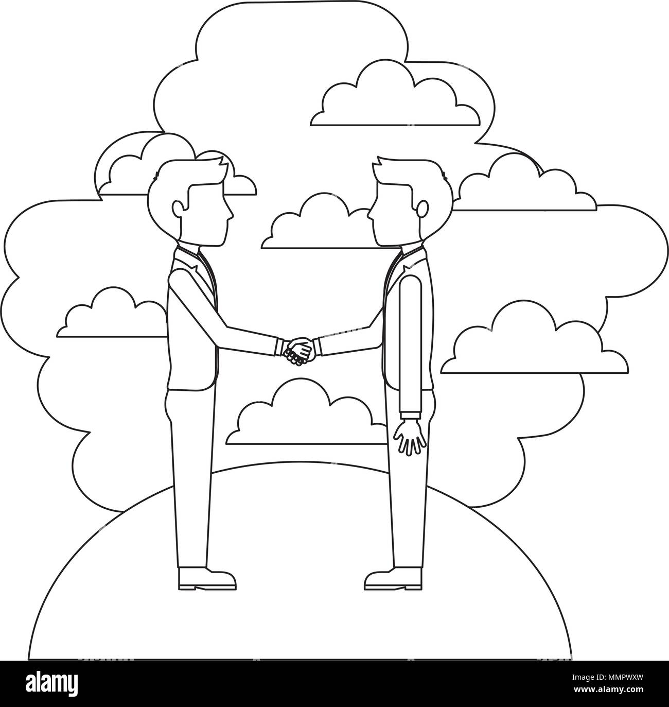 businessmen handshake characters coworkers team vector illustration ...