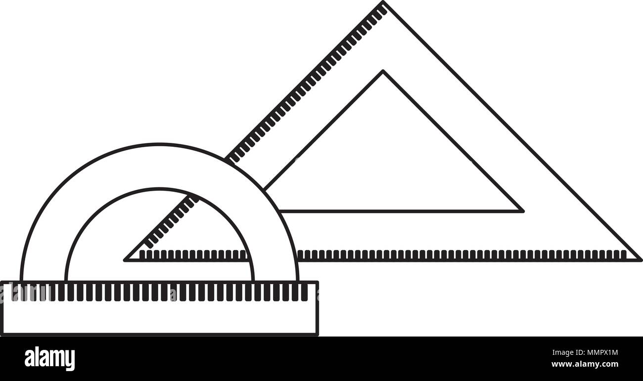 protractor and triangle ruler measuring geometry supplies vector illustration thin line Stock ...