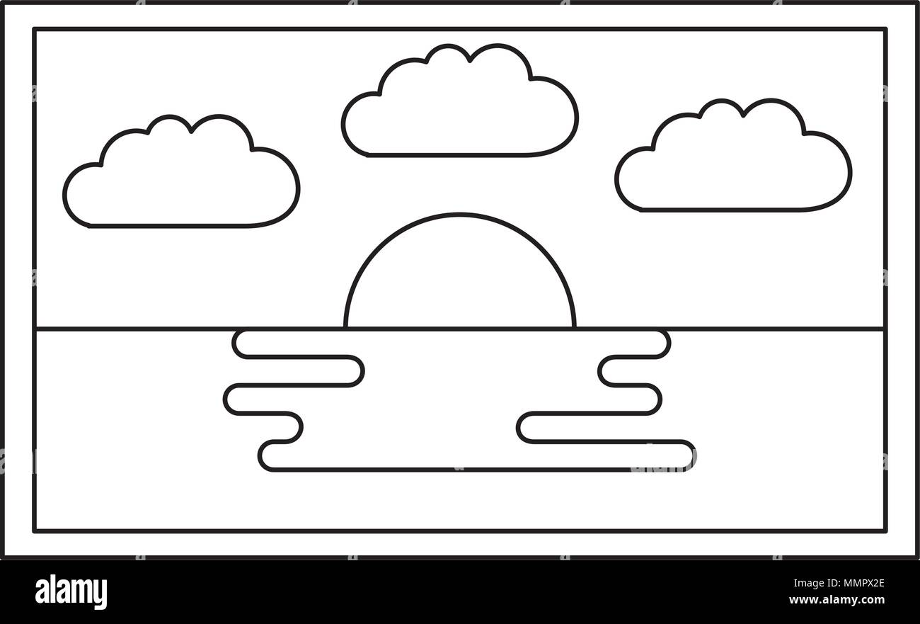 picture art landscape ocean sunset sun sky vector illustration thin ...