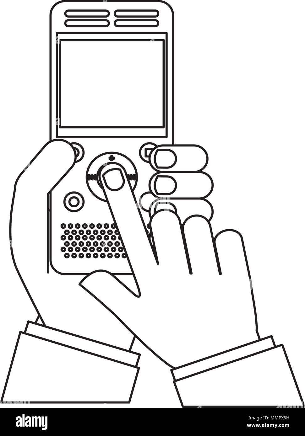 hand holding voice recorder device gadget vector illustration thin line ...