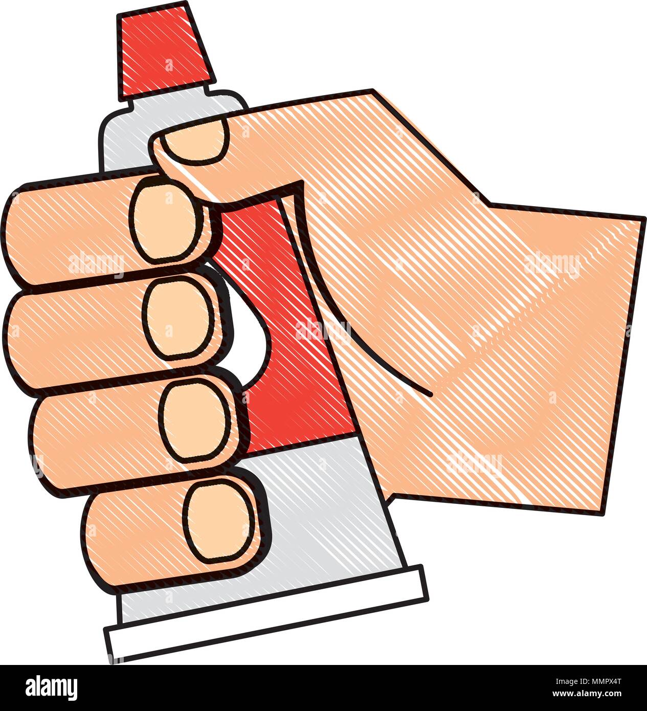 hand holding paint tube artistic vector illustration drawing Stock ...