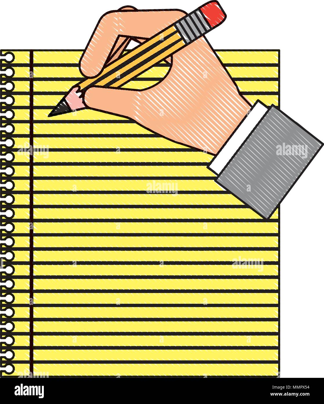 hand writing with pen in paper sheet vector illustration drawing Stock ...