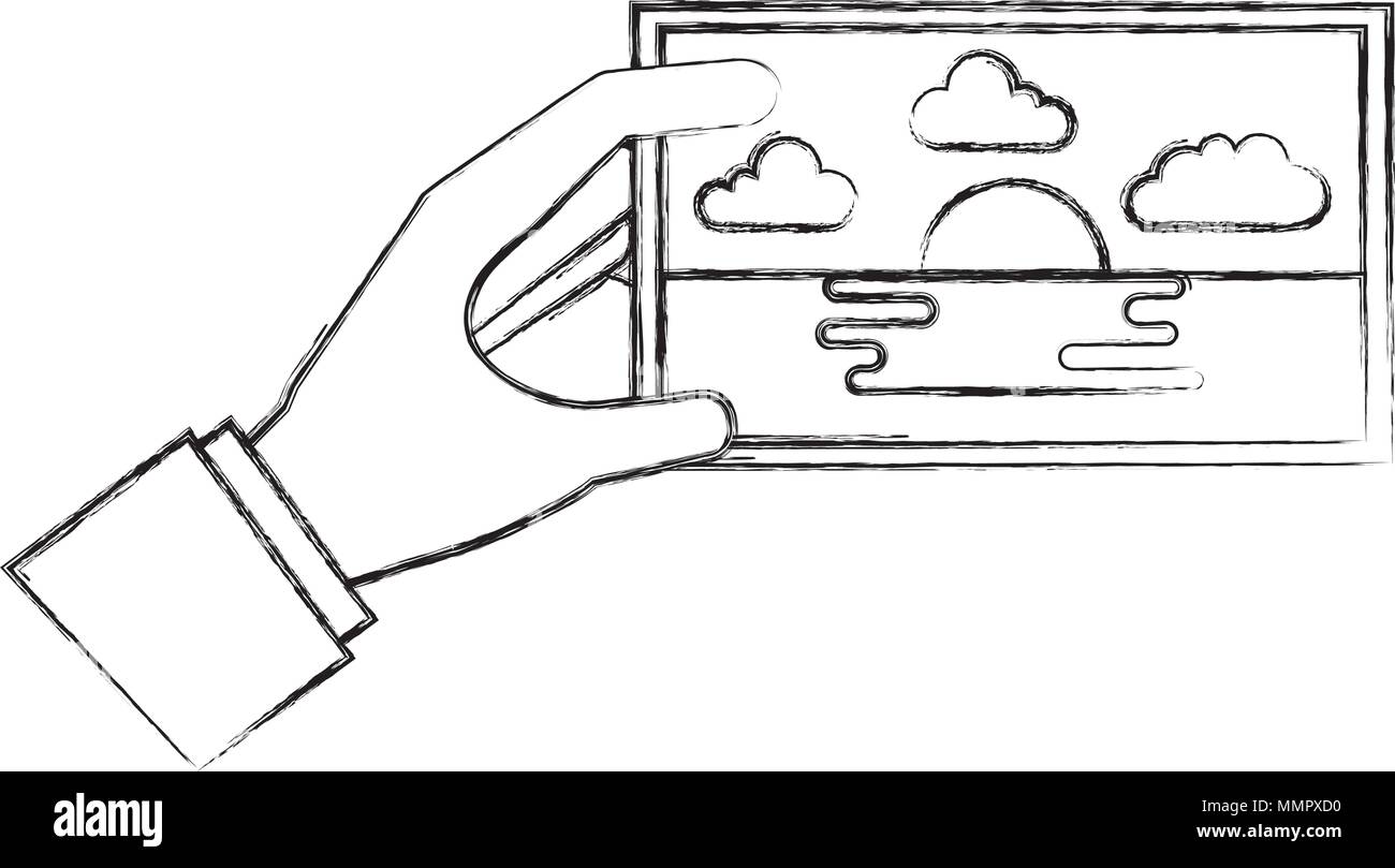 hand with picture landscape work art icon vector illustration Stock ...