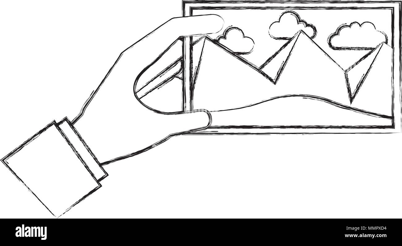 hand with picture landscape work art icon vector illustration Stock ...