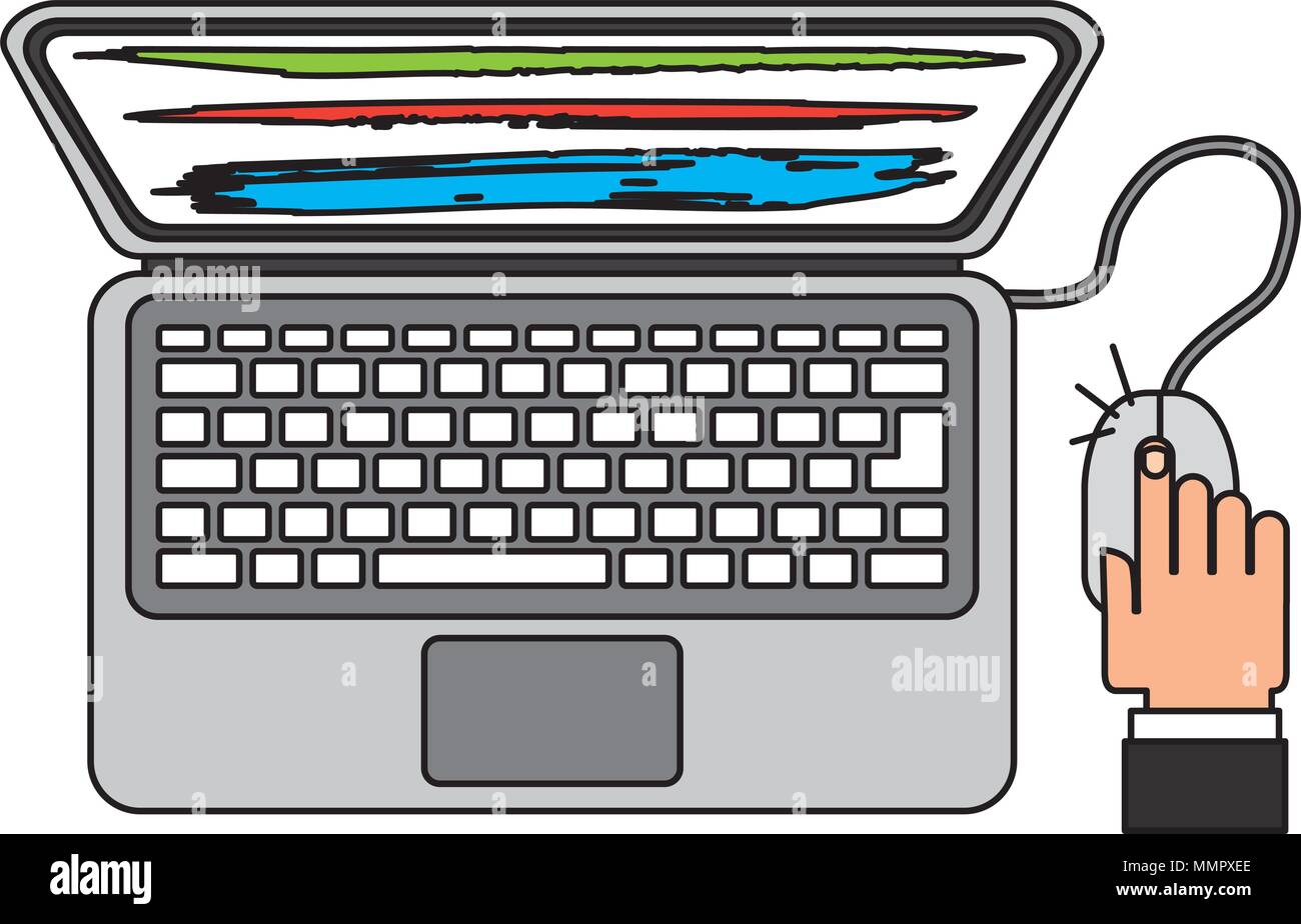 hand with laptop computer and mouse device vector illustration design ...