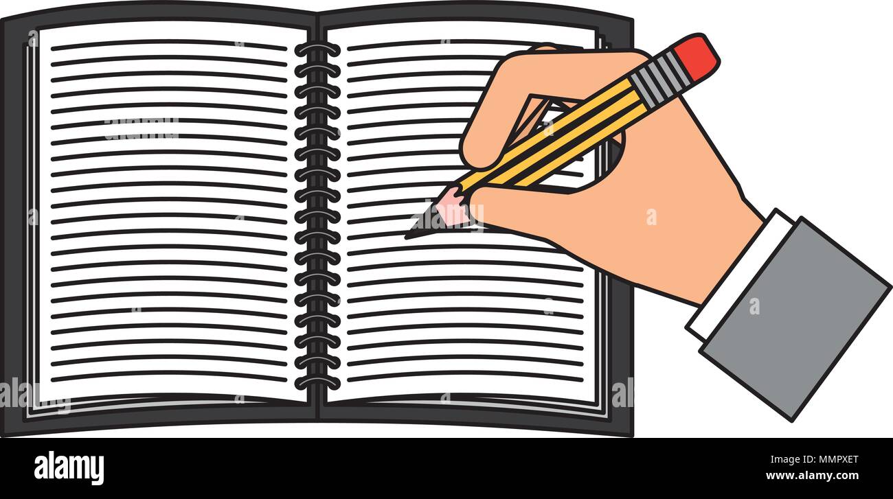 hand writing with pen in notebook vector illustration Stock Vector ...