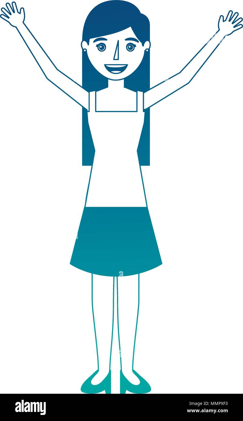 happy young woman standing raised arms character vector illustration ...