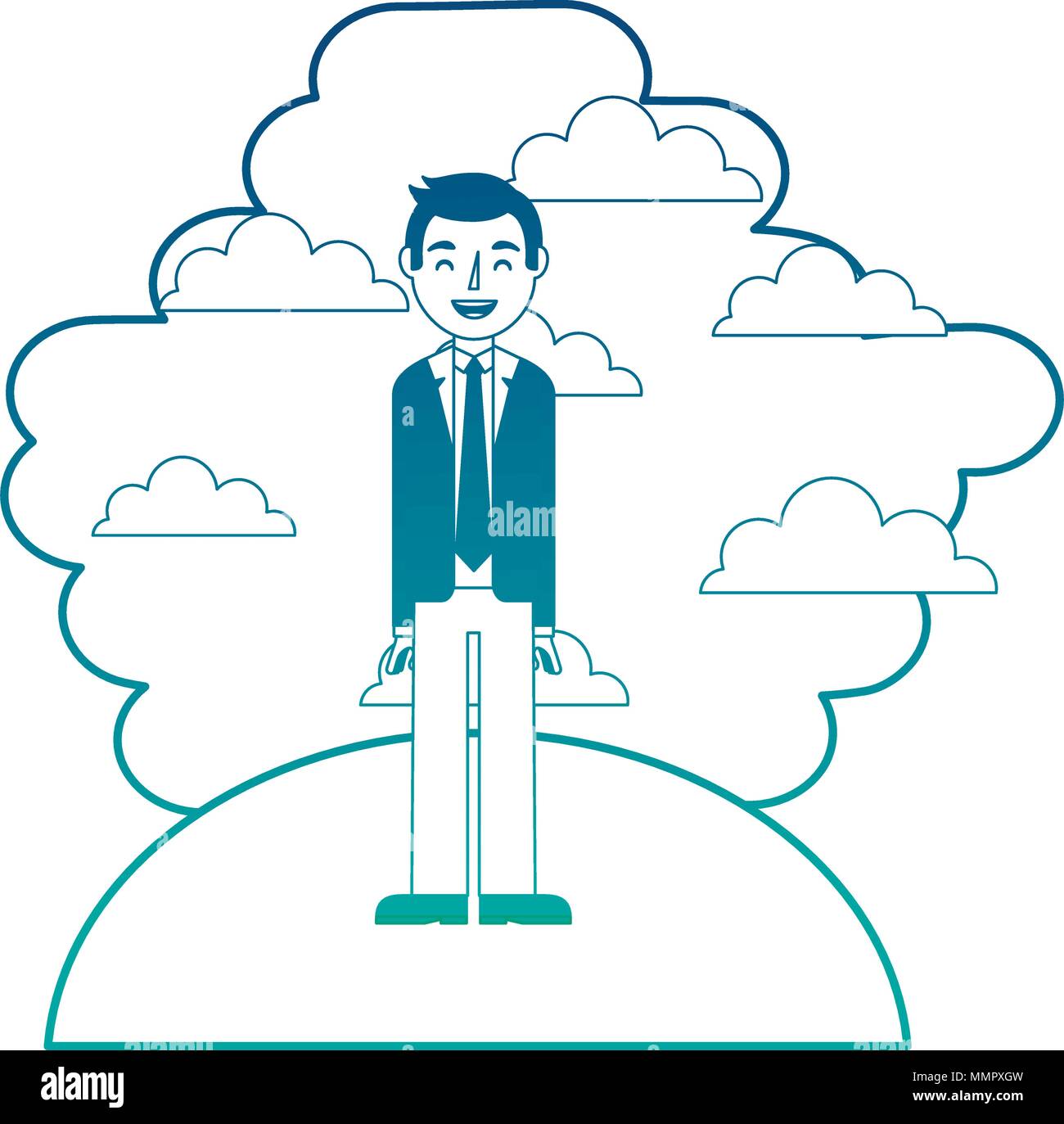 man standing in landscape clouds sky vector illustration neon color ...