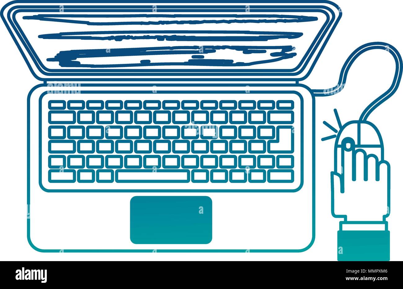 laptop mouse cursor clicking technology vector illustration neon color ...