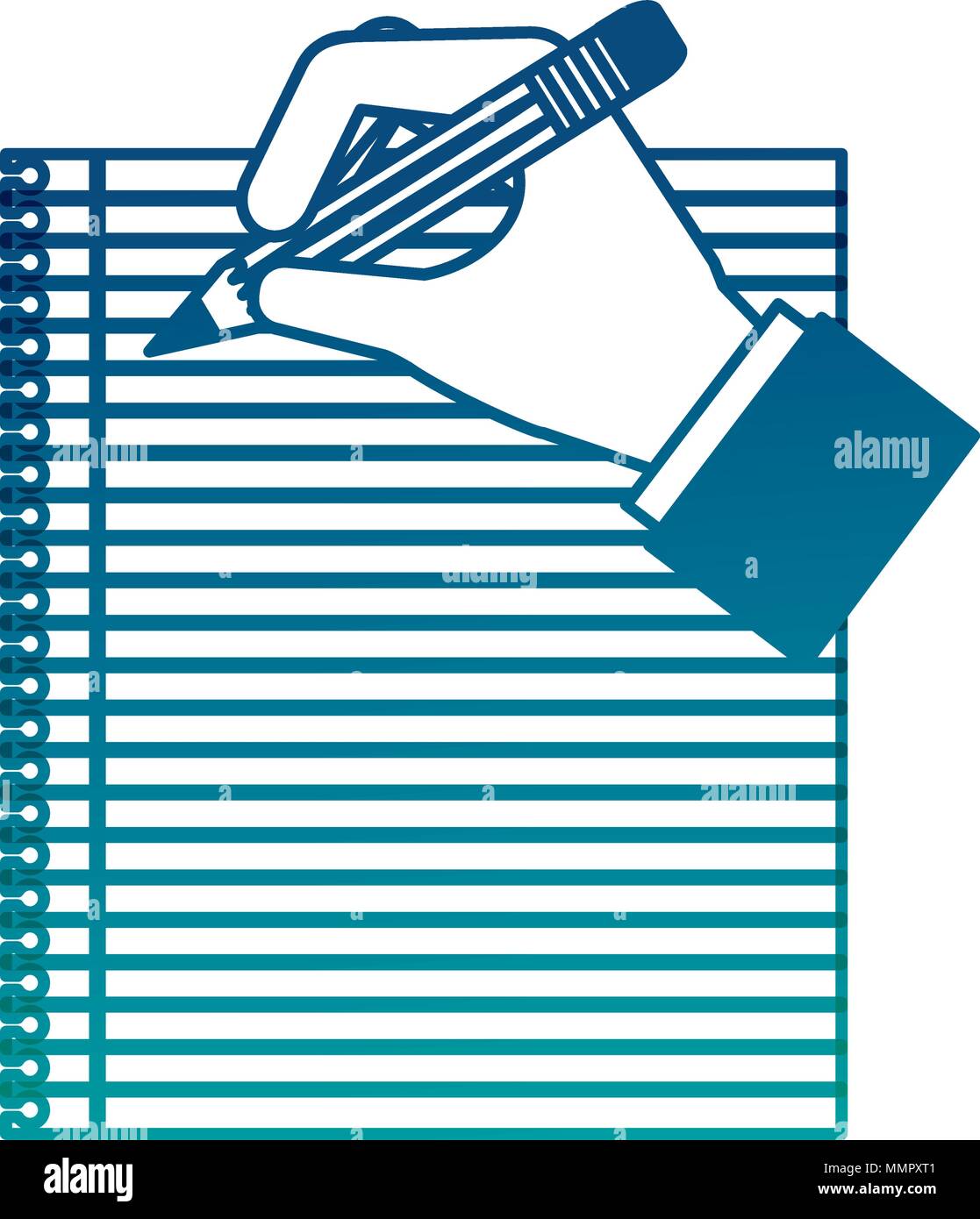 hand writing with pen in paper sheet vector illustration neon color ...