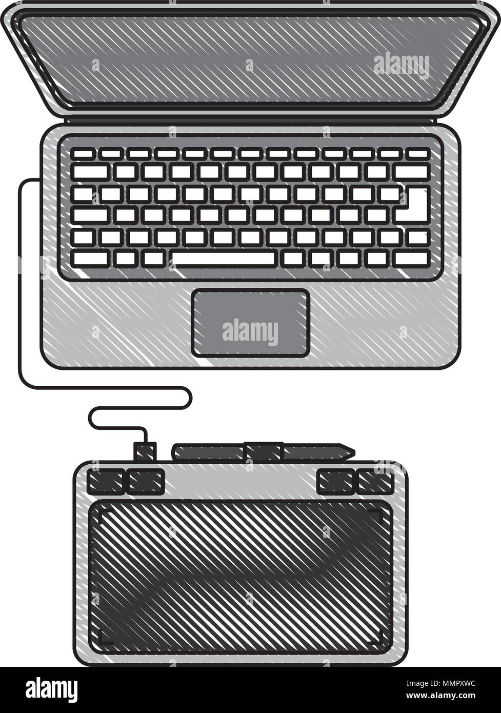 top view laptop and designer tablet technology devices vector ...