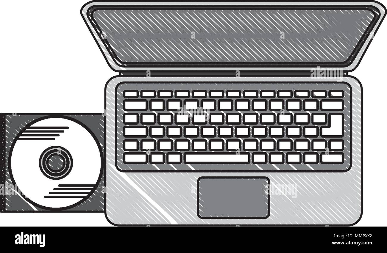 laptop with open drive cd vector illustration drawing Stock Vector ...