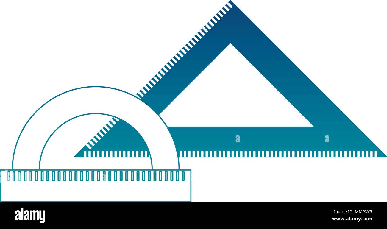 protractor and triangle ruler measuring geometry supplies vector illustration neon color Stock ...