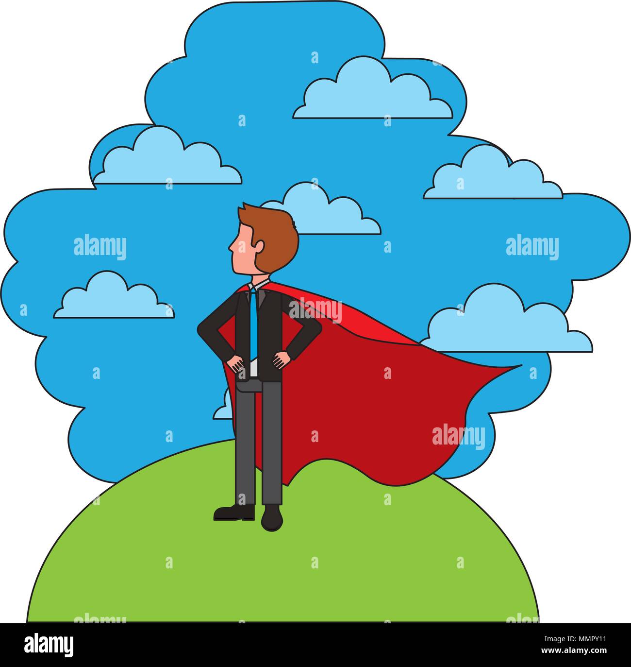 elegant businessman super hero in landscape vector illustration design ...