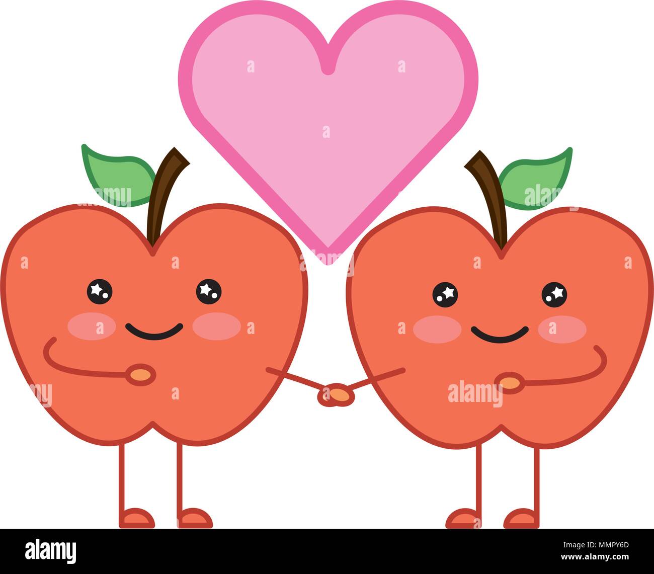 kawaii cartoon apples love together vector illustration Stock Vector ...