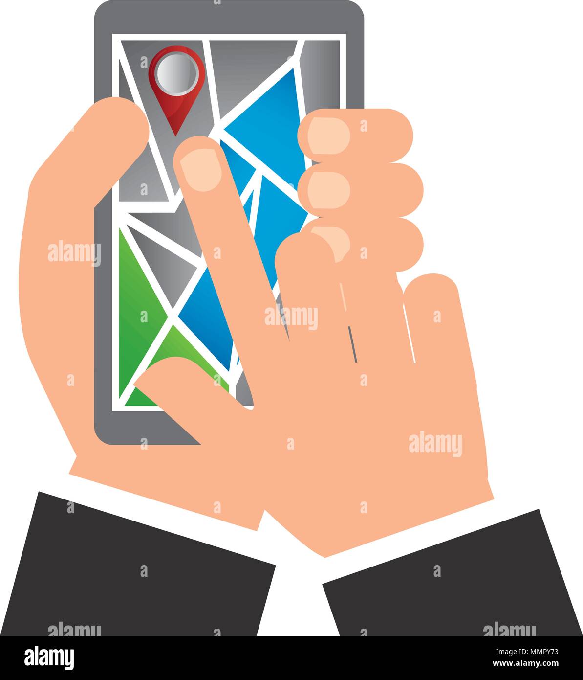 hand holding smartphone with mobile gps navigation on a screen and ...