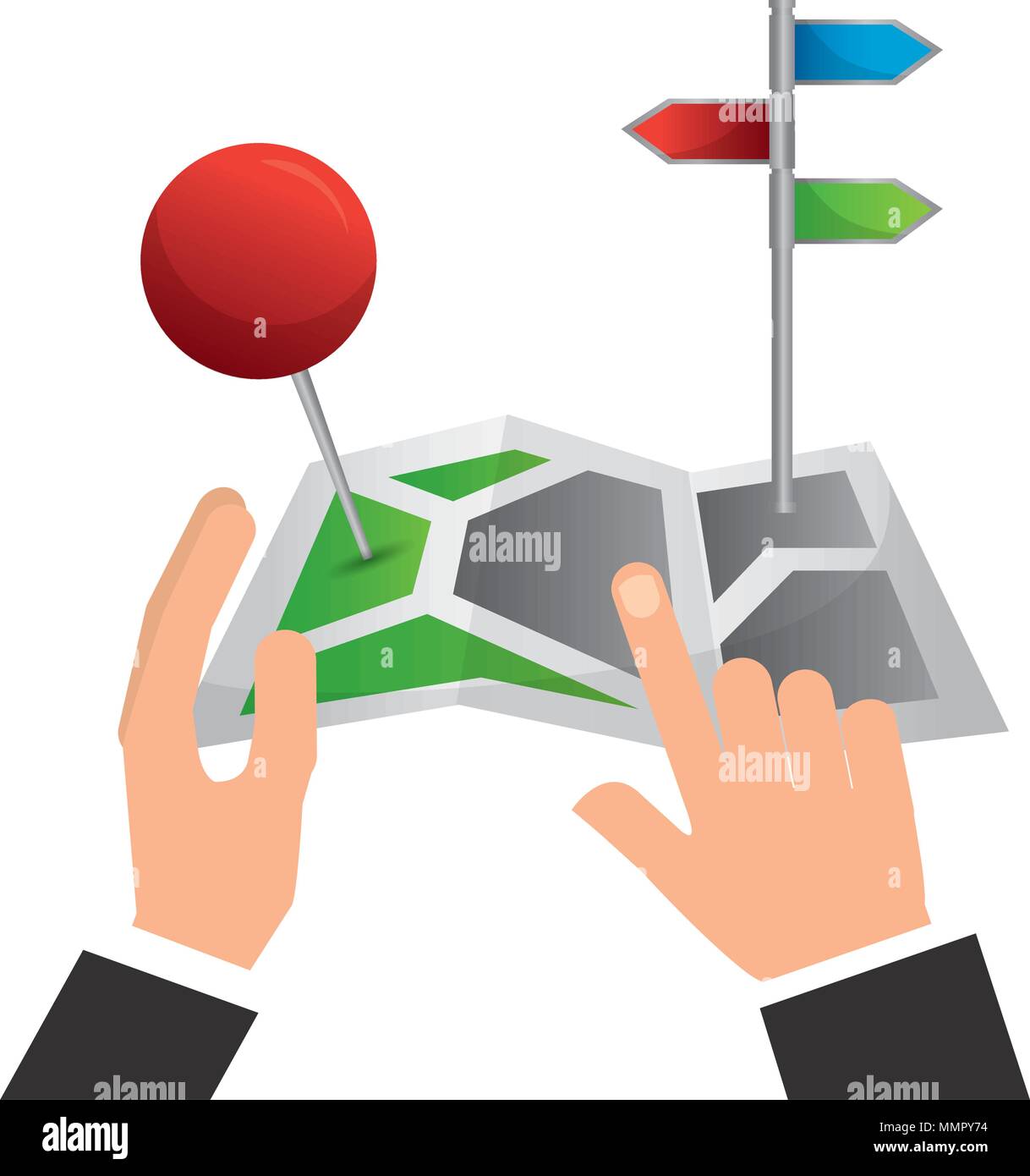paper map navigation in hands pointing place vector illustration Stock ...