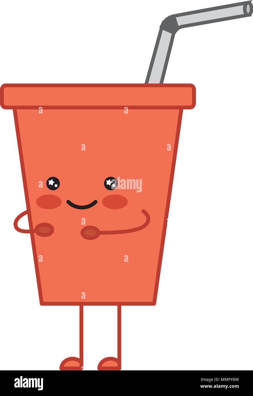 kawaii portable coffee cup straw cartoon vector illustration Stock ...