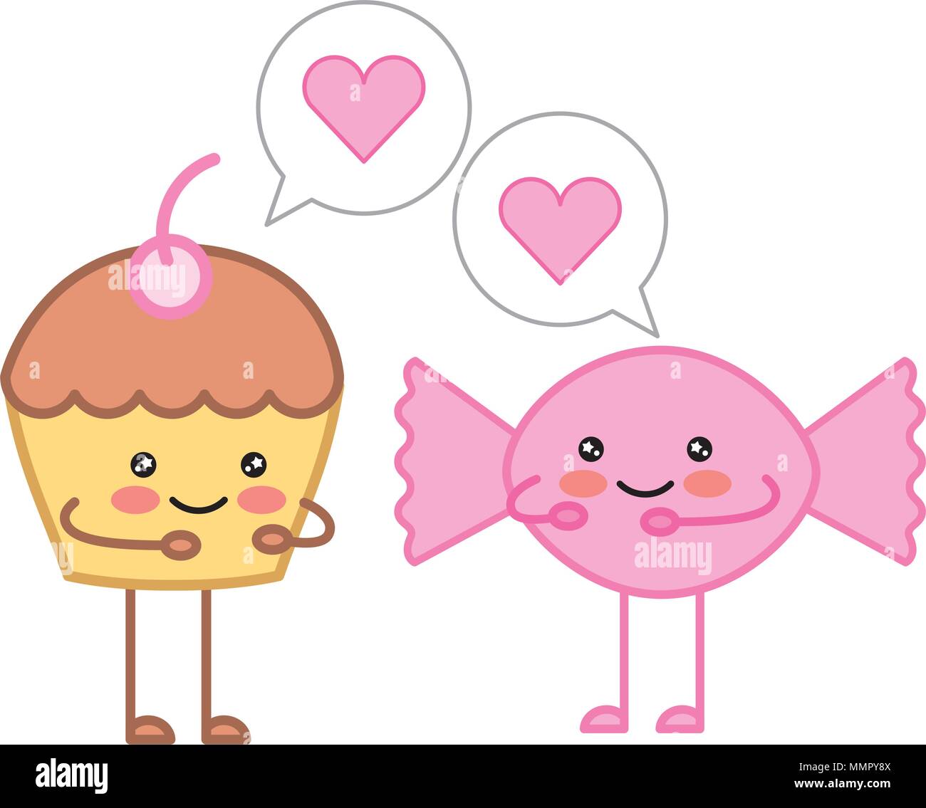 kawaii cupcake and candy smiling love cartoon vector illustration Stock ...