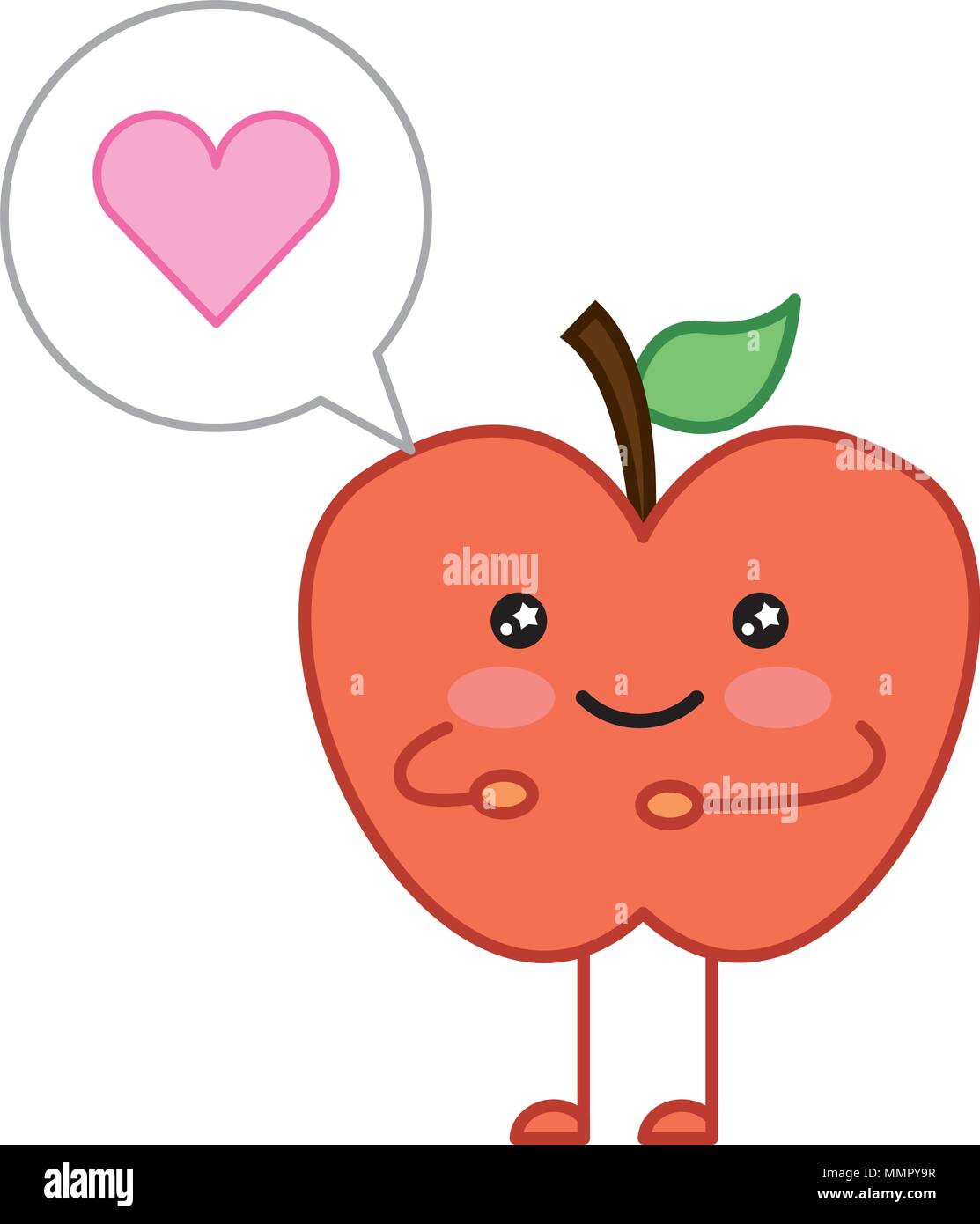kawaii fruit apple smile love cartoon vector illustration Stock Vector ...