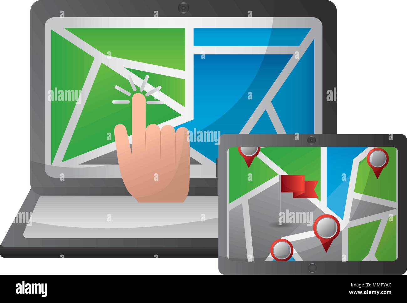 gps navigation map on screen laptop mobile click find vector ...
