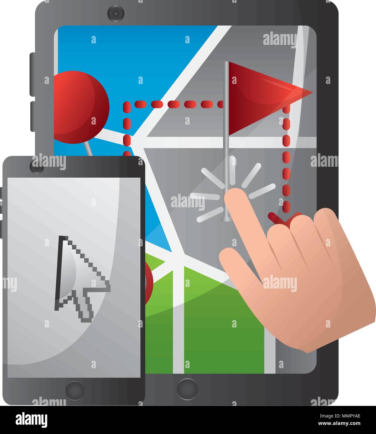 gps navigation map on screen laptop mobile click find vector ...