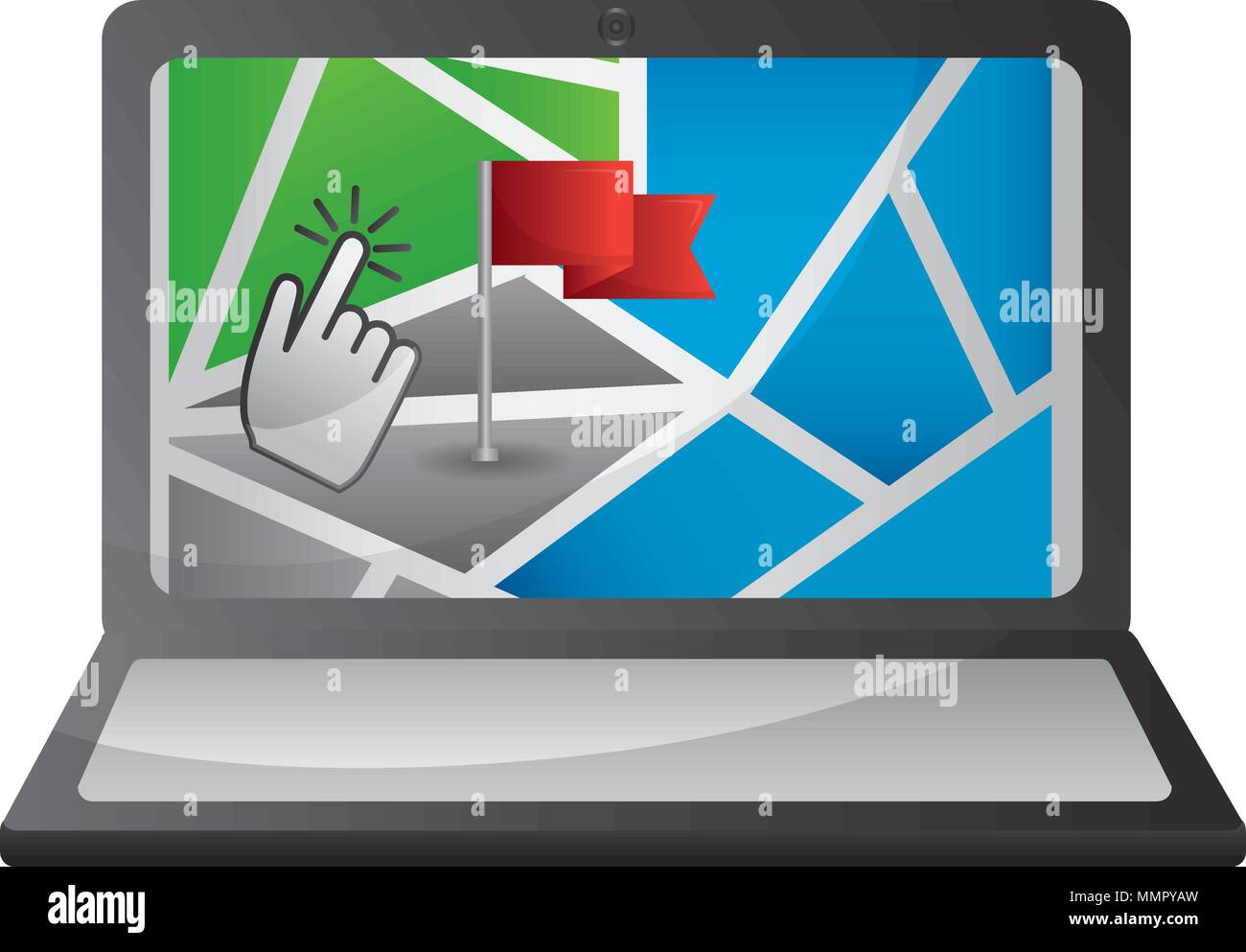 laptop with map flag click gps navigation vector illustration Stock ...