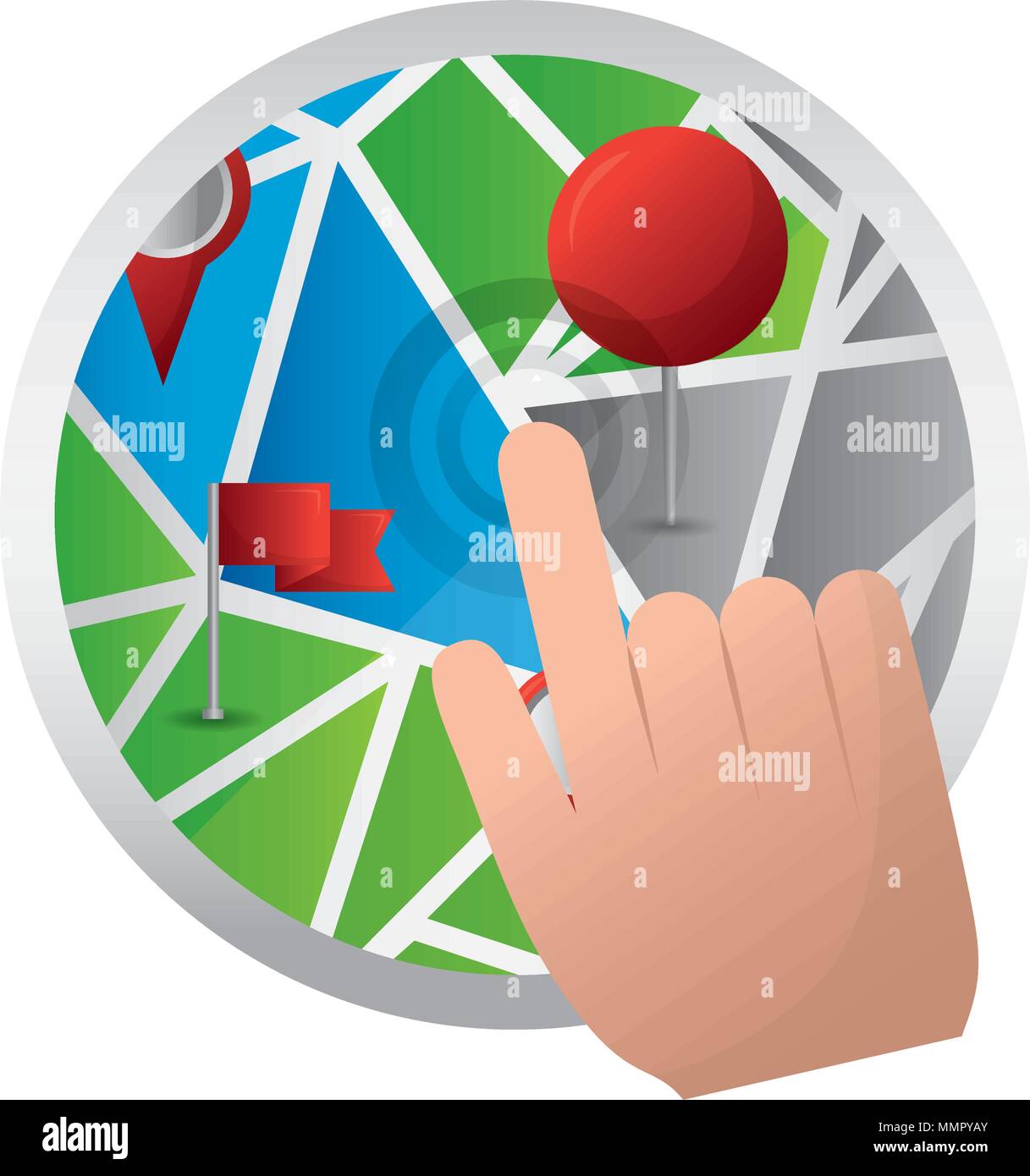 hand cursor click on map pin gps navigation vector illustration Stock ...