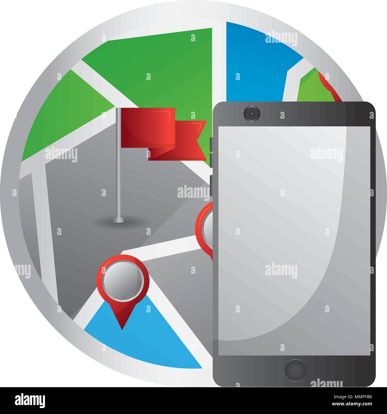 mobile phone and round map gps navigation vector illustration Stock ...