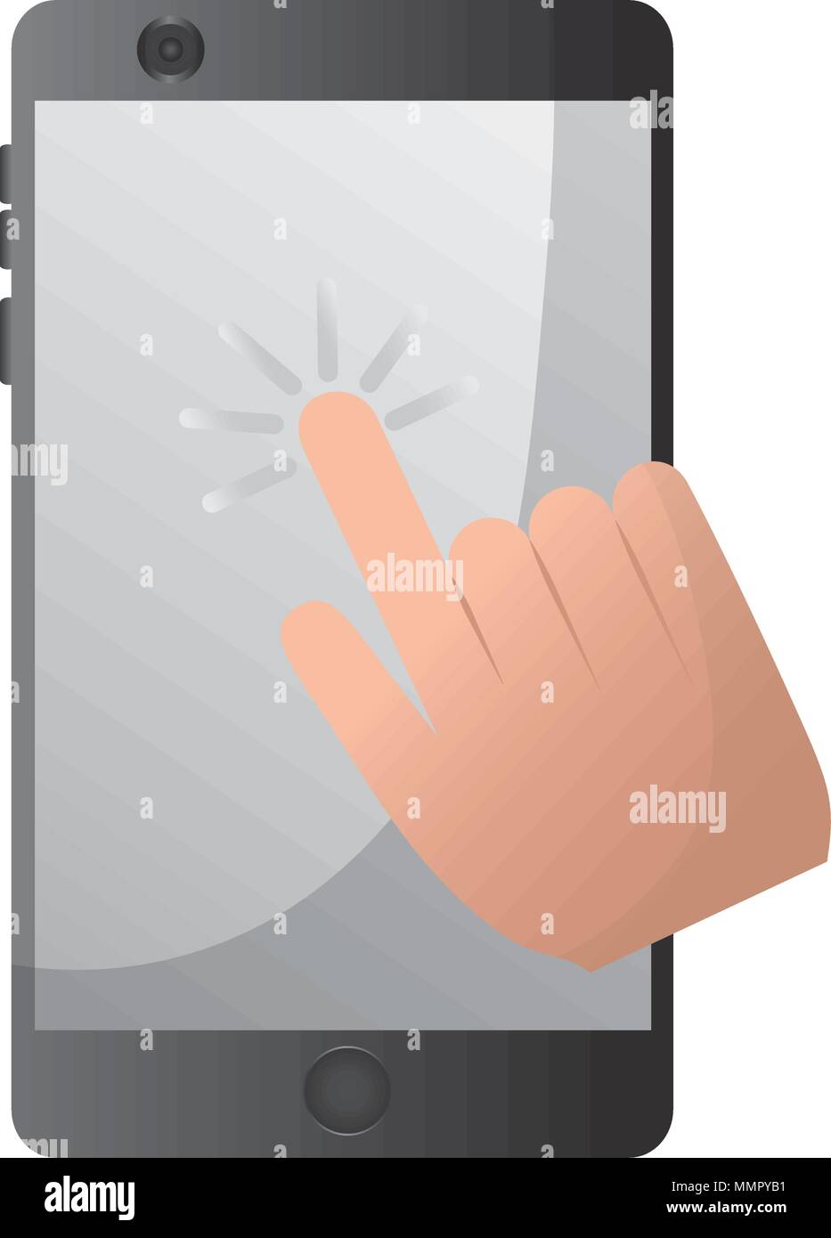 smartphone with hand click cursor on screen vector illustration Stock ...