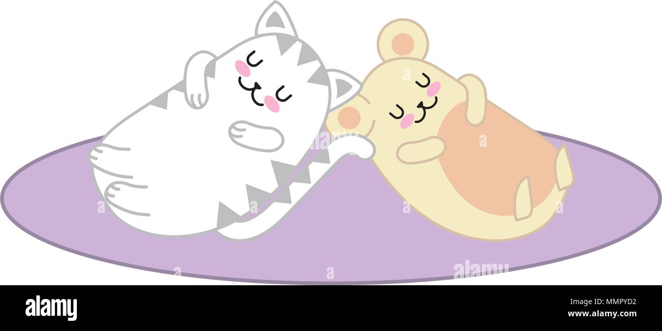 kawaii cat and mouse sleeping cartoon Stock Vector Image & Art - Alamy