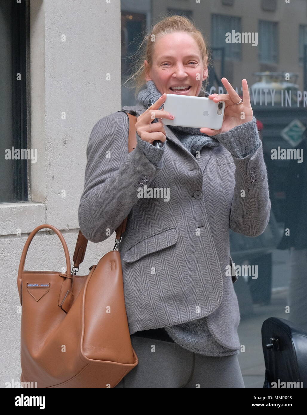 Uma Thurman out without makeup Featuring: Uma Thurman Where: Manhattan ...