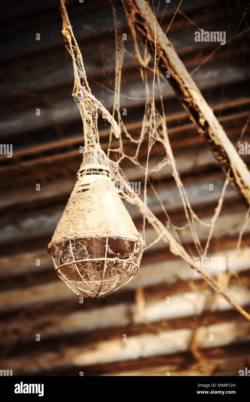 old rusty lamp hanging from ceiling with spiderwebs Stock Photo - Alamy