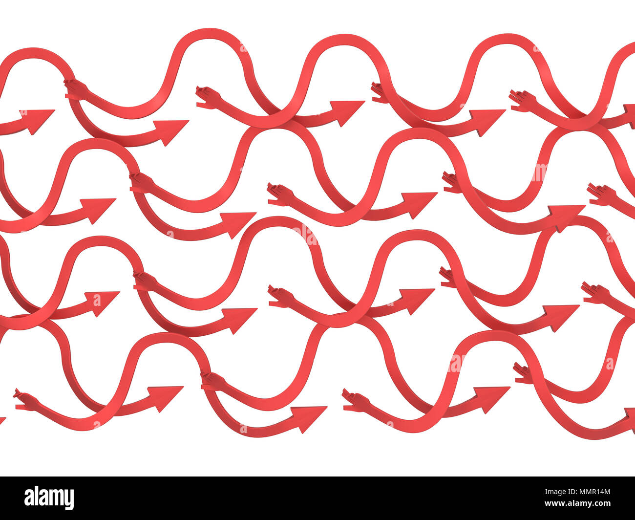 Red arrow long arm symbols, 3d illustration, horizontal, isolated, over ...
