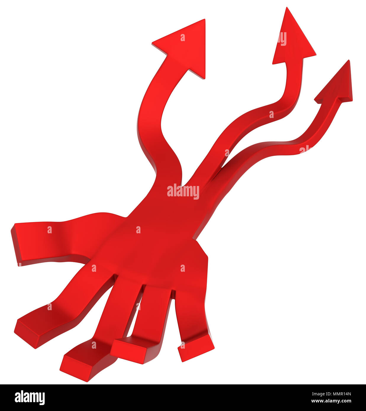Red arrow splitting big arm symbol, 3d illustration, vertical, isolated ...