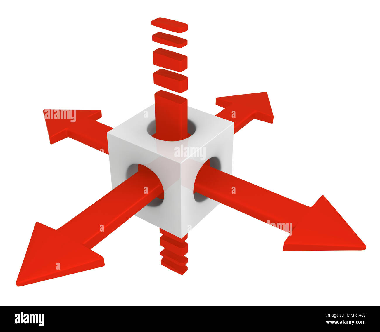 Red symbolic arrows emerging from box signal, 3d illustration ...