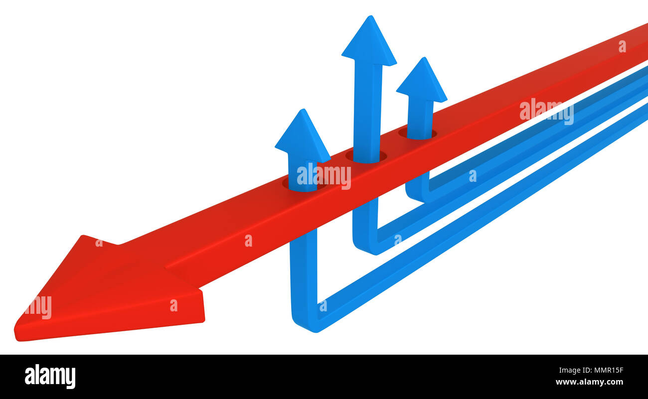 Red symbolic arrows piercing red, 3d illustration, horizontal, over ...