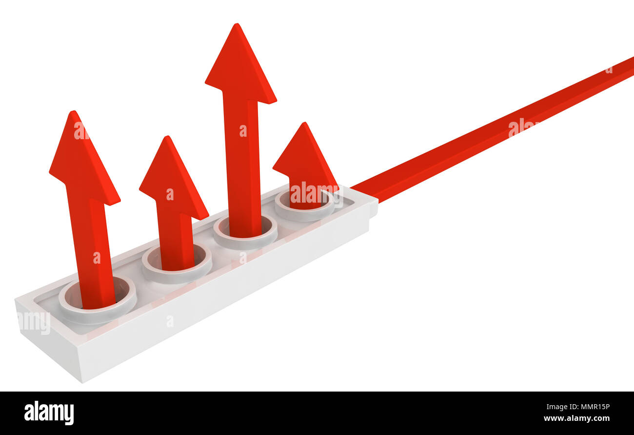 Red symbolic arrows router box split, 3d illustration, horizontal, over ...