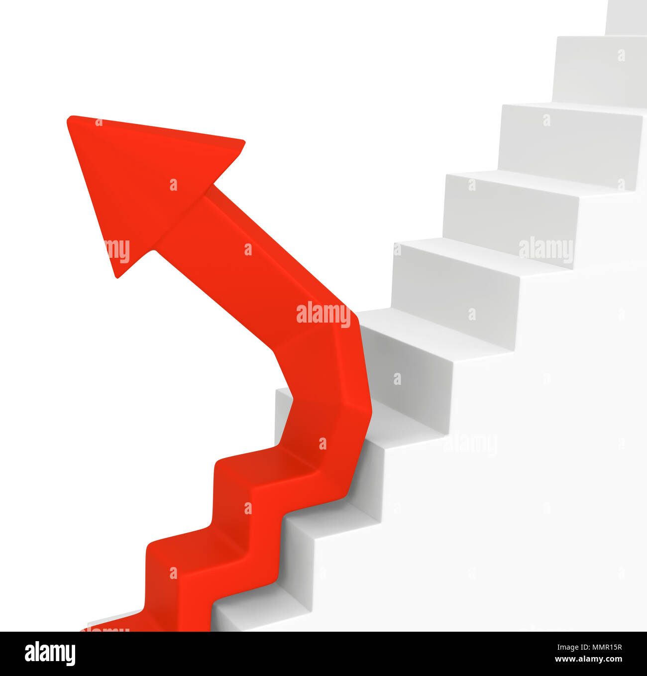 Red symbolic arrow stair diverge, 3d illustration, horizontal, over ...